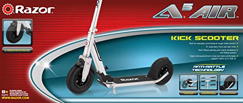 Razor A5 Air Kick Scooter for Kids Ages 8+ - Extra-Long Deck, 8" Pneumatic Rubber Wheels, Foldable, Anti-Rattle Handlebars, For Riders up to 220 lbs