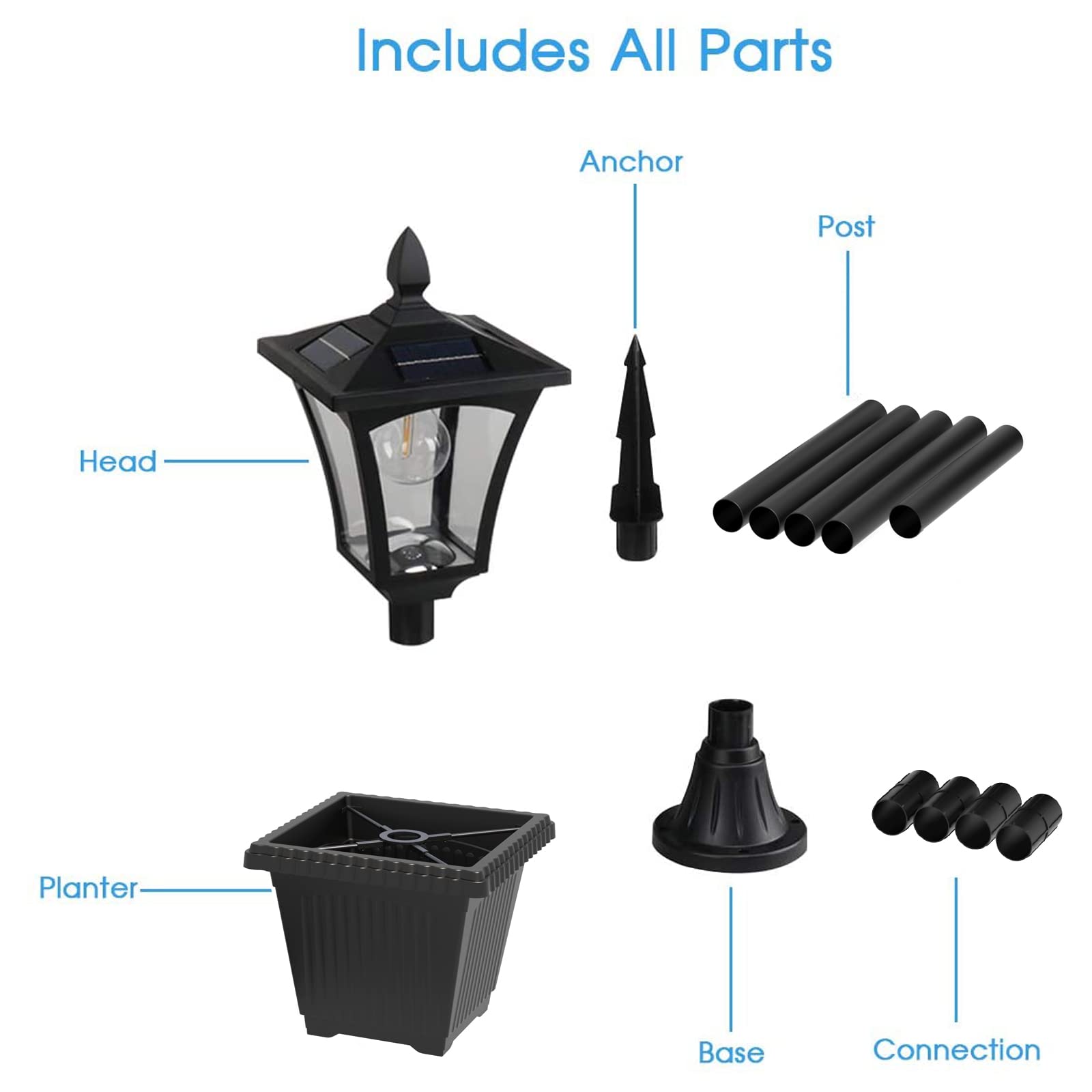 Timechee 71.5 Inch Solar Lamp Post Light with Planter, Upgrade Outdoor Waterproof Solar Post Lights, Solar Powered Garden Street Lights for Lawn, Pathway, Backyard, Patio, Driveway (71.5 Inch)