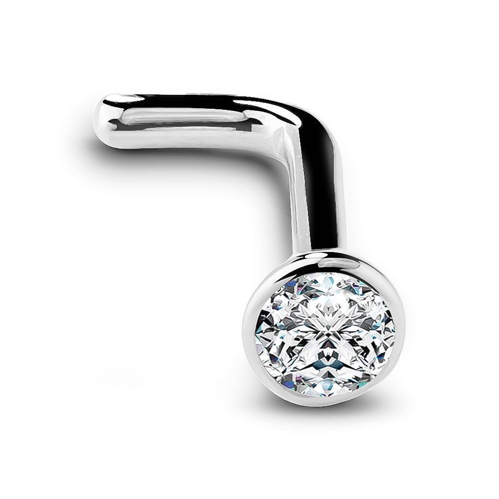SI1 2mm 0.03ct. t.w. Diamond Flush Bezel Set Diamond 14K White Gold L-Shape Nose Ring 20G