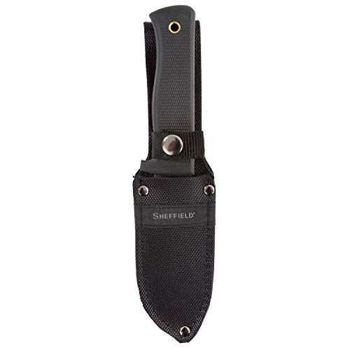 Sheffield 12184 Bax 4.5 Inch Drop Point Fixed Blade Hunting Knife with Gut Hook and Sheath, Full-Tang, Tactical Knife, Self Defense Weapon, and More