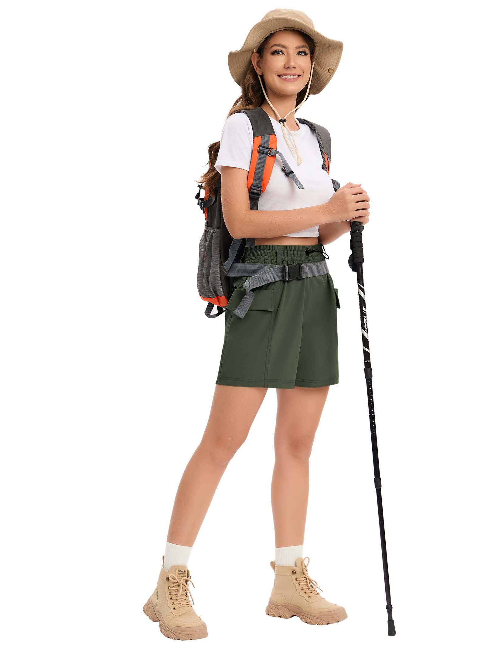 Women's 5" / 7" Hiking Shorts with Cargo Pockets Quick Dry Lightweight Athletic Shorts for Summer Casual Army Green