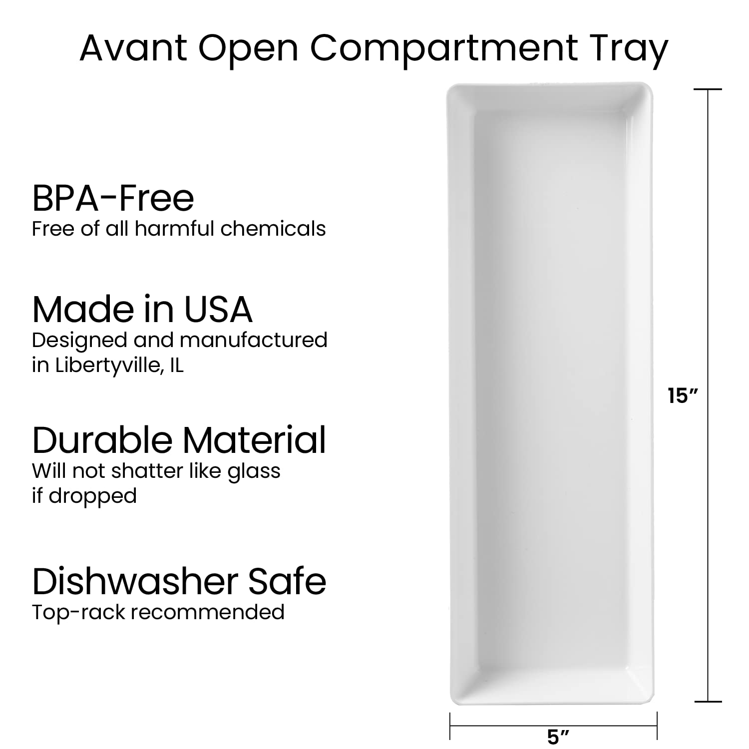 US Acrylic Avant White Plastic Serving Trays (Set of 4) 15β x 5β | Narrow Reusable Rectangular Party Platters | Serve Appetizers, Fruit, Veggies, & Desserts | BPA-Free & Made in USA