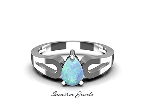 Sametrue Jewels 14K Solid Gold Opal Ring, October Birthstone Ring, Dainty Minimalist Stackable Ring, Pear Cut Natural Gemstone, Best Handmade (sterling-silver, 3)
