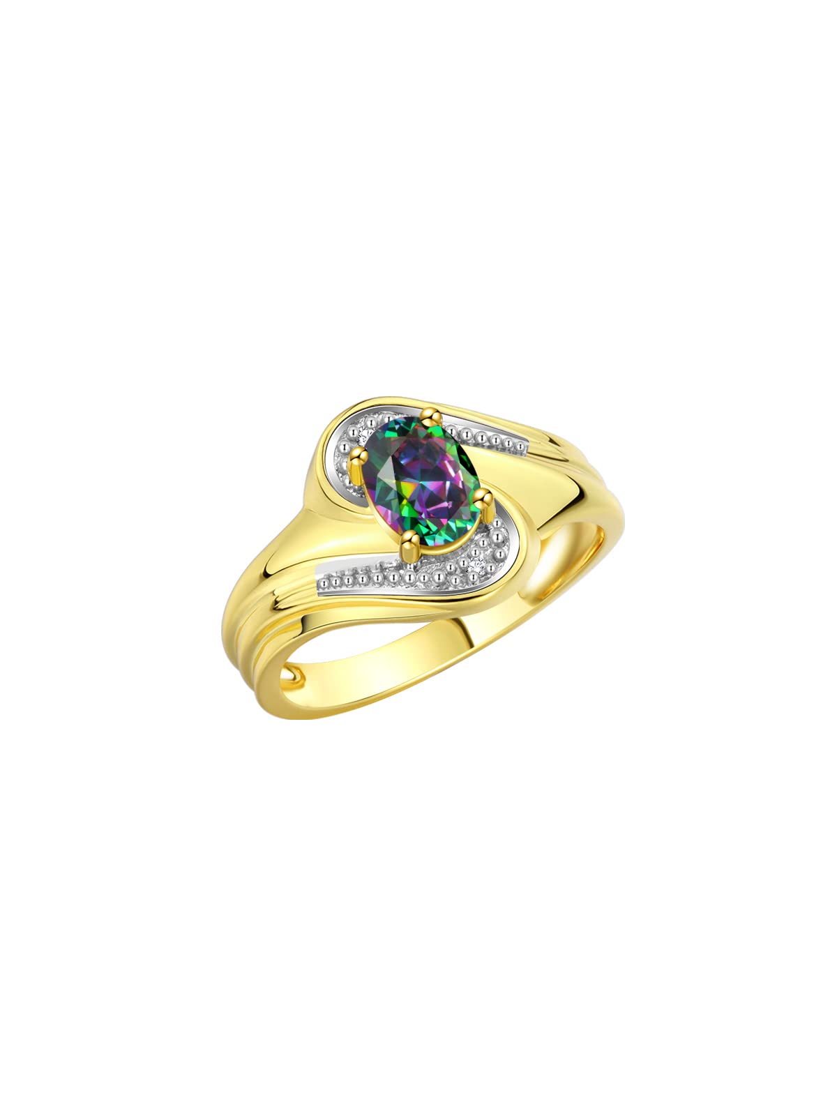 Rylos Rings for Women 14K Gold Plated Silver Swirl Ring with 7X5MM Oval Gemstone & Diamond Ring June Alexandrite Jewelry Size 8