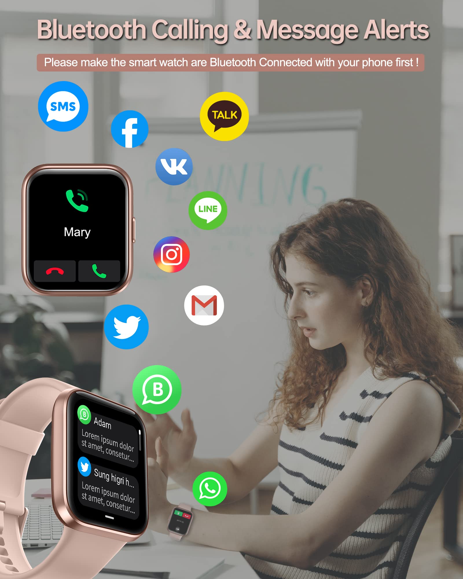 VRPEFIT Smart Watches for Women [Answer/Make Call], 1.7" Touchscreen Fitness Tracker with Heart Rate Blood Oxygen Sleep Monitor Compatible with iPhone & Android, Alexa Built-in, IP68 Waterproof Watch