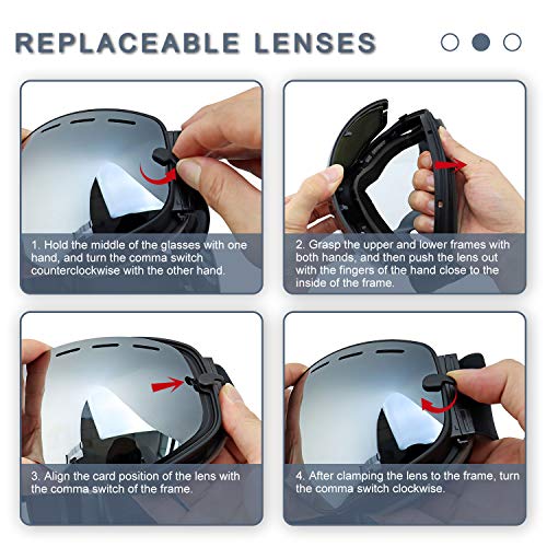SPOSUNE Ski Goggles Over Glasses - Snow Goggle for Men Women Youth Snowboard Skiing - UV400 Anti-Fog Snowmobile Goggles