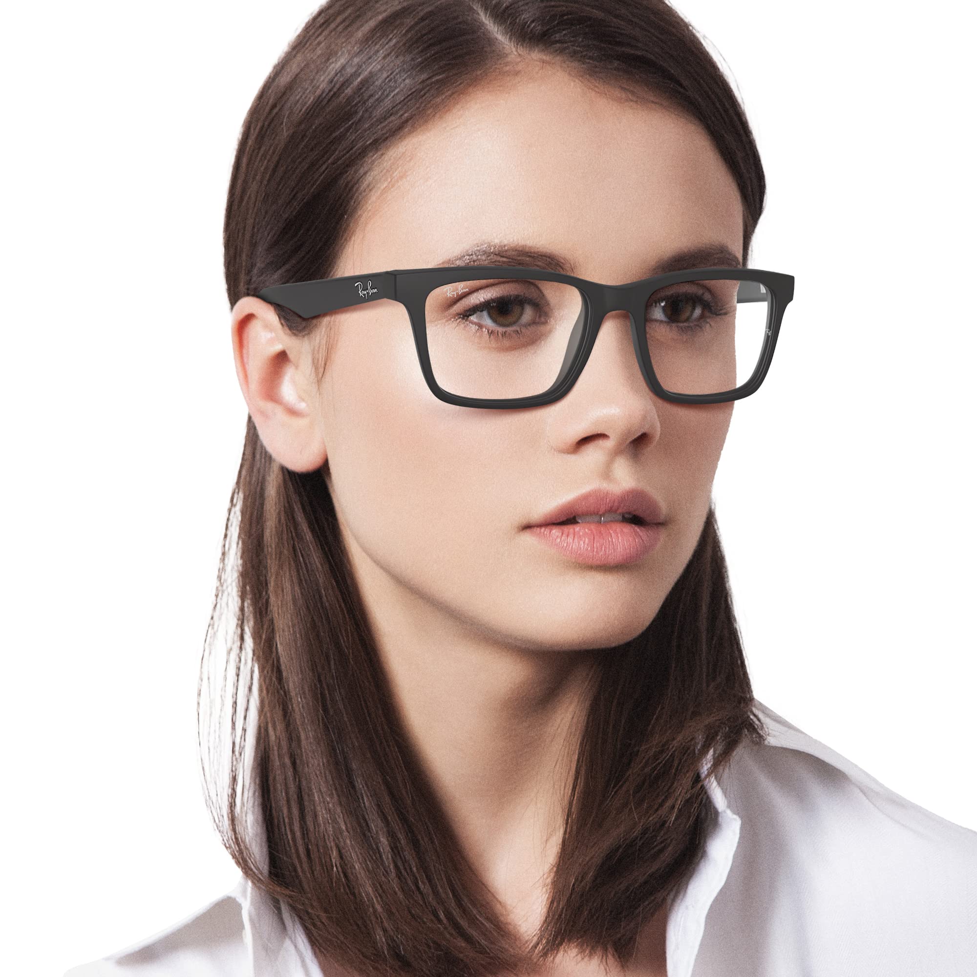 Ray-Ban RX7025 Square Prescription Eyeglass Frames, Matte Black/Demo Lens, 53 mm