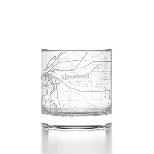 Well Told Engraved Cleveland Ohio Map Rocks Glass, Old Fashioned Whiskey Glass (11 oz, Clear) Etched Whiskey Glass, Gifts For Whiskey Lovers
