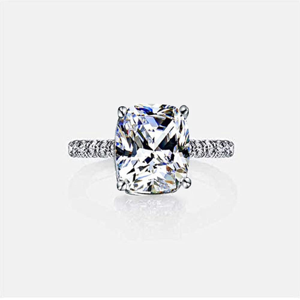UNIQUFERANGER 4 Carat Cushion/Square/Asscher/Princess Cut Cubic Zirconia CZ Sterling Silver 925 Solitaire Wedding Engagement Ring (US Code 5-10) (6)