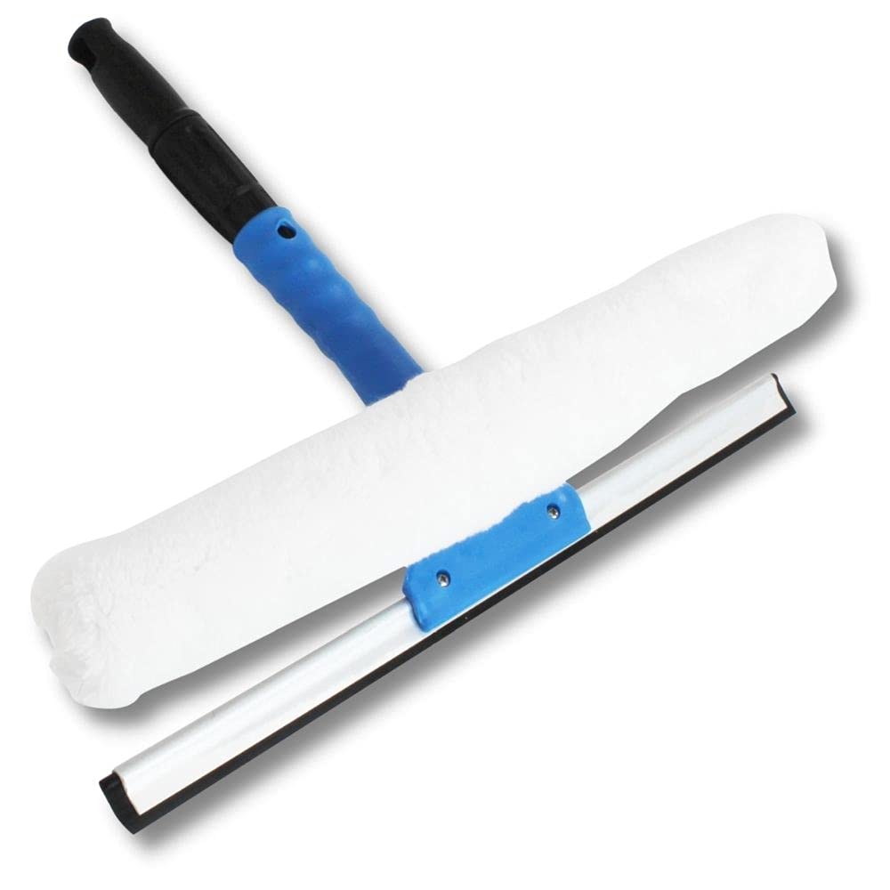 ULTIMAID Window Cleaner Combi β 2 in 1 Squeegee and Scrubber with Rubber Blade Includes Handle for Indoor and Outdoor Glass Cleaning 14 inches