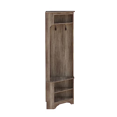 Prepac Gray Corner Hall Tree: Multifunctional Corner Clothes Rack with Corner Shoe Shelf - Elegant & Space-Saving Corner Solution for Your Home