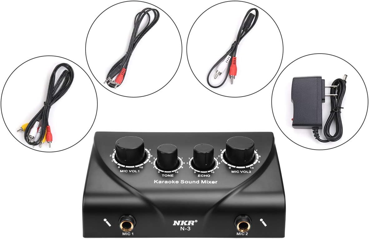 Portable Karaoke Mixer,Professional Digital Audio Sound Karaoke Machine Echo Mixer System for Family Party Entertainment, 2 Mic Inputs for TV/PC & Amplifier