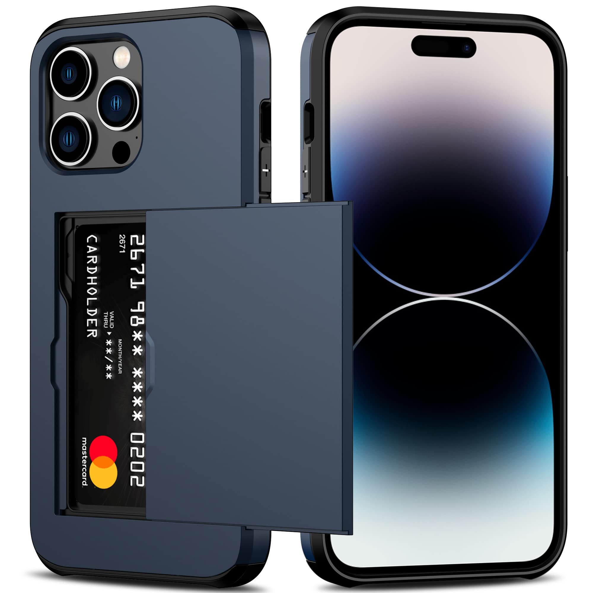 Nvollnoe for iPhone 14 Pro Max Case with Card Holder Heavy Duty Protective Dual Layer Shockproof Hidden Card Slot Slim Wallet Case for iPhone 14 Pro Max for Women&Men(Blue)