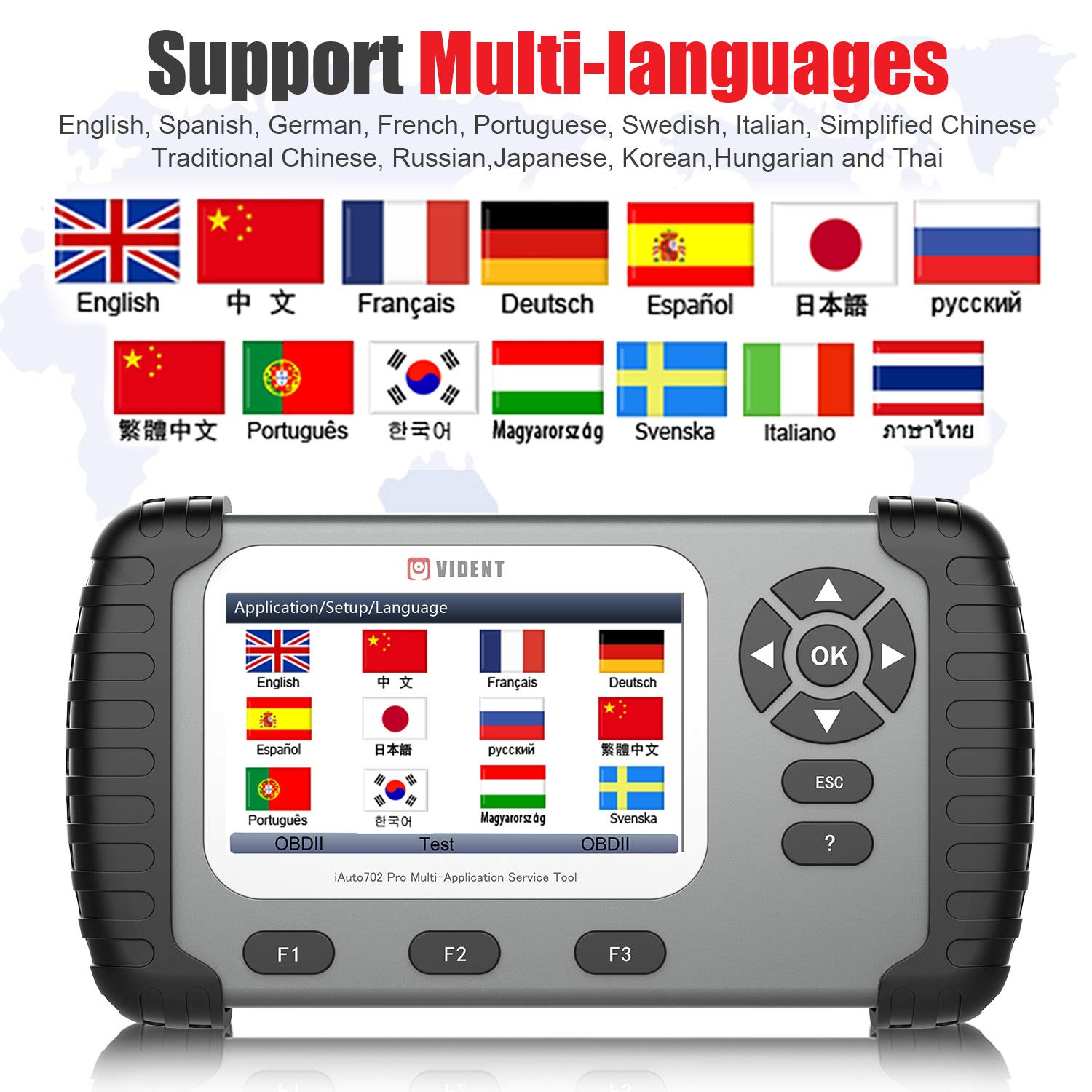 VIDENT iAuto 702 Pro Multi-applicaton Service Diagnostic Tool Support ABS/SRS/EPB/DPF Update to 19 Maintenances 3 Years Free Update Online