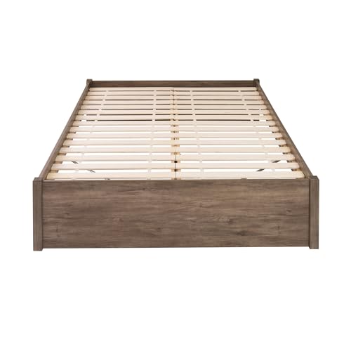 Prepac Select Queen 4-Post Raised Platform Bed with Under Bed Storage Space, Modern Queen Storage Bed 83" D x 63" W x 16" H, Drifted Gray, DBSQ-1302-2K
