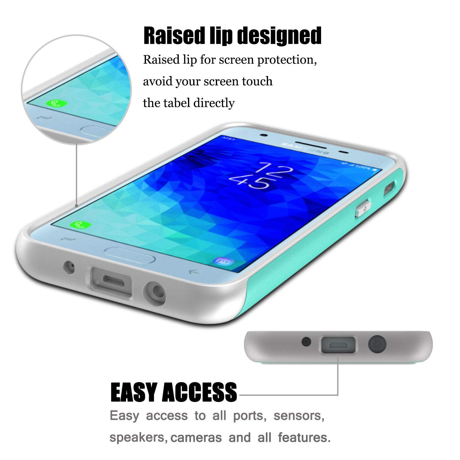 UniSpg for Galaxy J3 Orbit Case,Galaxy J3 2018 Case, Galaxy J3V 2018 Case, Galaxy J3 Star Case, Galaxy J3 Achieve Case [Military Grade] Protective Shockproof Hybrid Phone Cover [Turquoise]