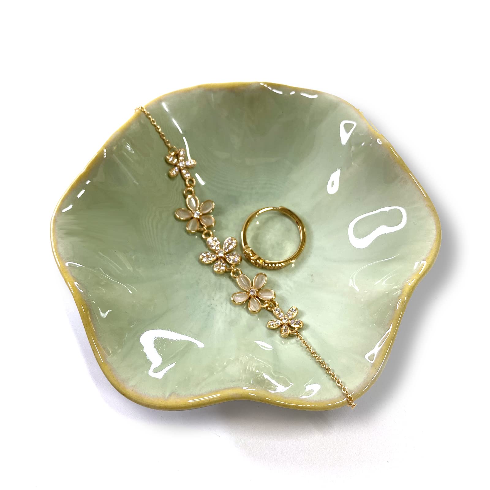 TIGERMILLION Ring Holder Dish, Ceramic Jewelry Trays, Leaf Shape Ring Dish for Bracelet Holder and Earring Organizer, Gift for Friends Sister Daughter Mother (Cyan①)