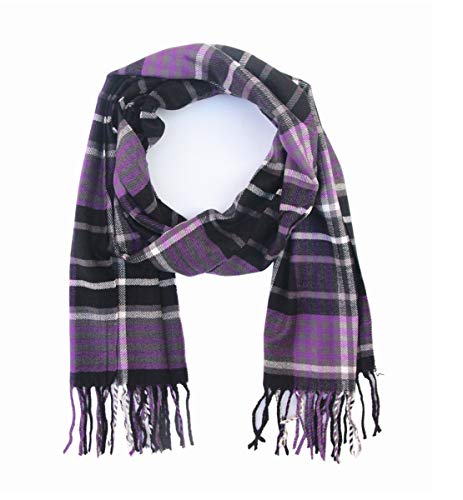 SAFERIN Men Winter Plaid Soft Elegant Cashmere Feel Wrap Scarf (136 Purple Grey Plaid)