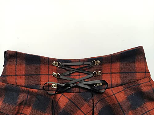 TONCHENGSD Women's Gothic Punk Plaid Pleated High Waisted Short A-line Flare Mini Skirt (3# Brown Plaid, XL)