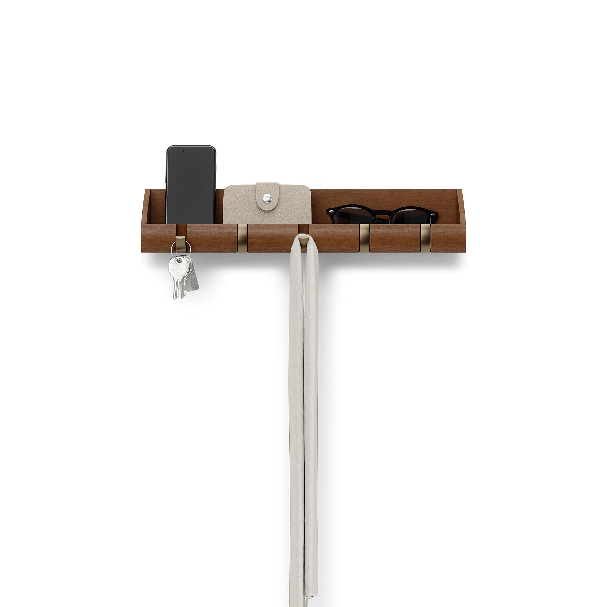 Umbra Cubby Entryway Organizer, Light Walnut/Warm Gold