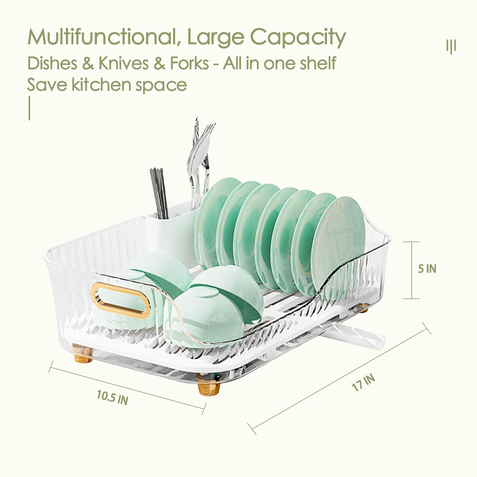 UIFER Dish Drying Rack for Kitchen Counter Sink Organization and Storage, Dish Rack with Drainboard and Utensil Holder Easy to Drain and Clean