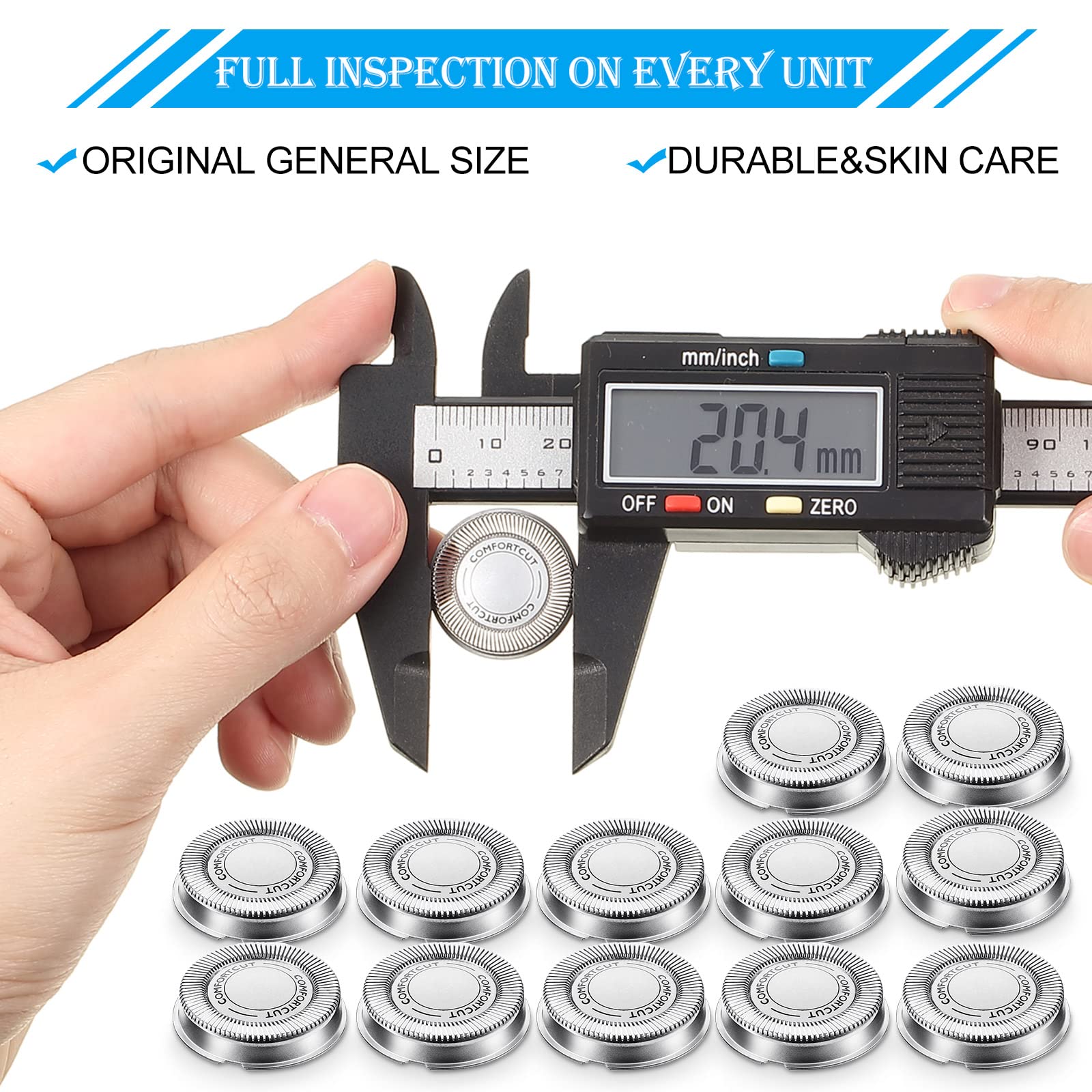 SH30 Replacement Head Compatible with Electric Shaver Series 1000, 2000, 3000 Click and Style with Pointed Blade, Non-Original (12 Pieces)