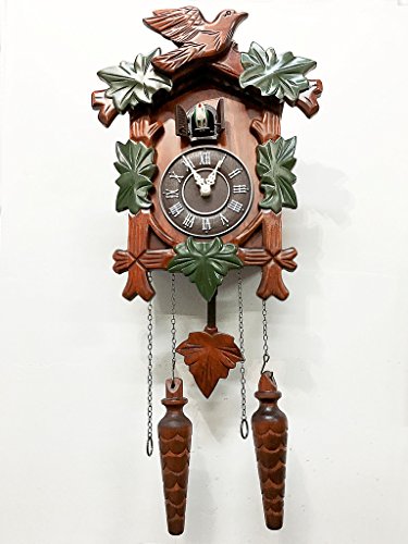 Rylai Cuckoo Clock Vintage Large Wooden Wall Clock Handcrafted 13x9.5 Inch Green