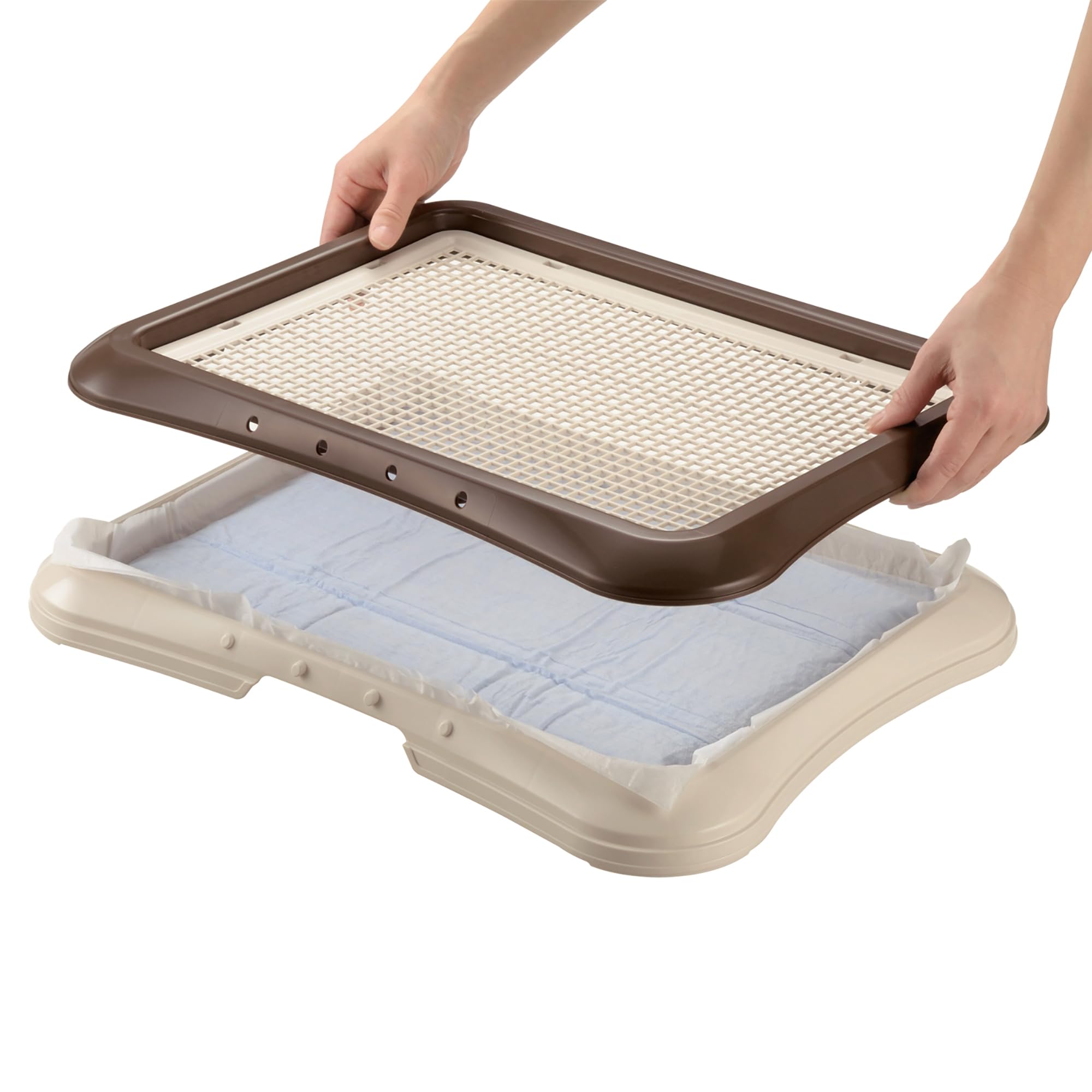 Richell Paw Trax Mesh Training Tray, Brown 25.2 x 18.9 x 1.6" | Richell Paw Trax Mesh Training Tray: Puppy Potty Pad Holder for Indoor Use, Anti-Chewing and Tearing, Ideal for Potty Training Puppies