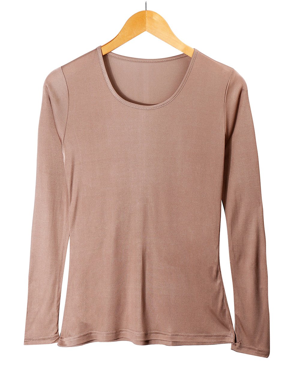 通用 Women's 100% Silk Undershirts Girl's Long Sleeve Crew Neck T-Shirts (Small, Coffee)