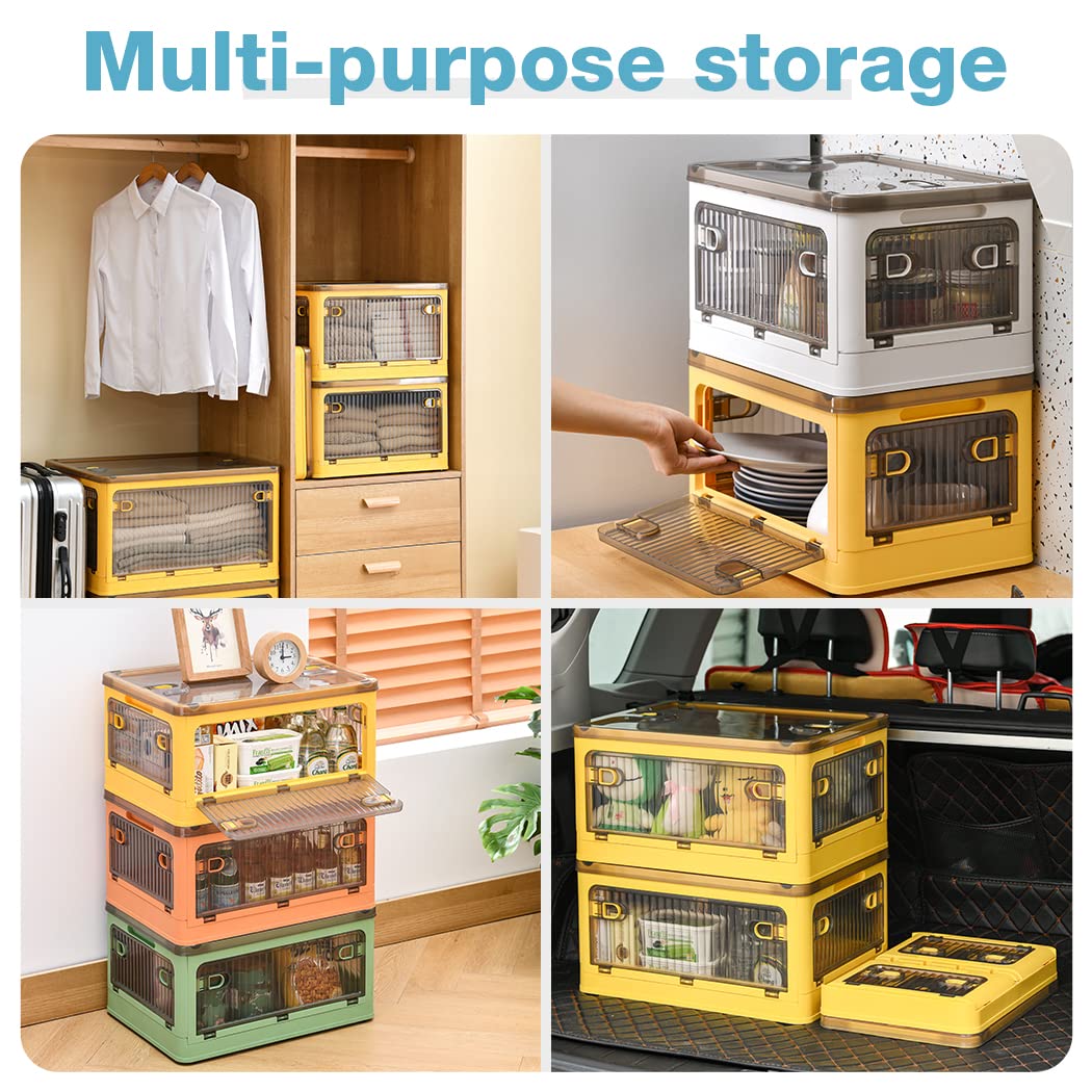 Tokokimo 69 Qt Plastic Collapsible Storage Bins With Mini Storage Box(2 Pcs), Storage Box Containers with Wheels for Clothes, Toy and Craft. Stackable Storage Bins, White
