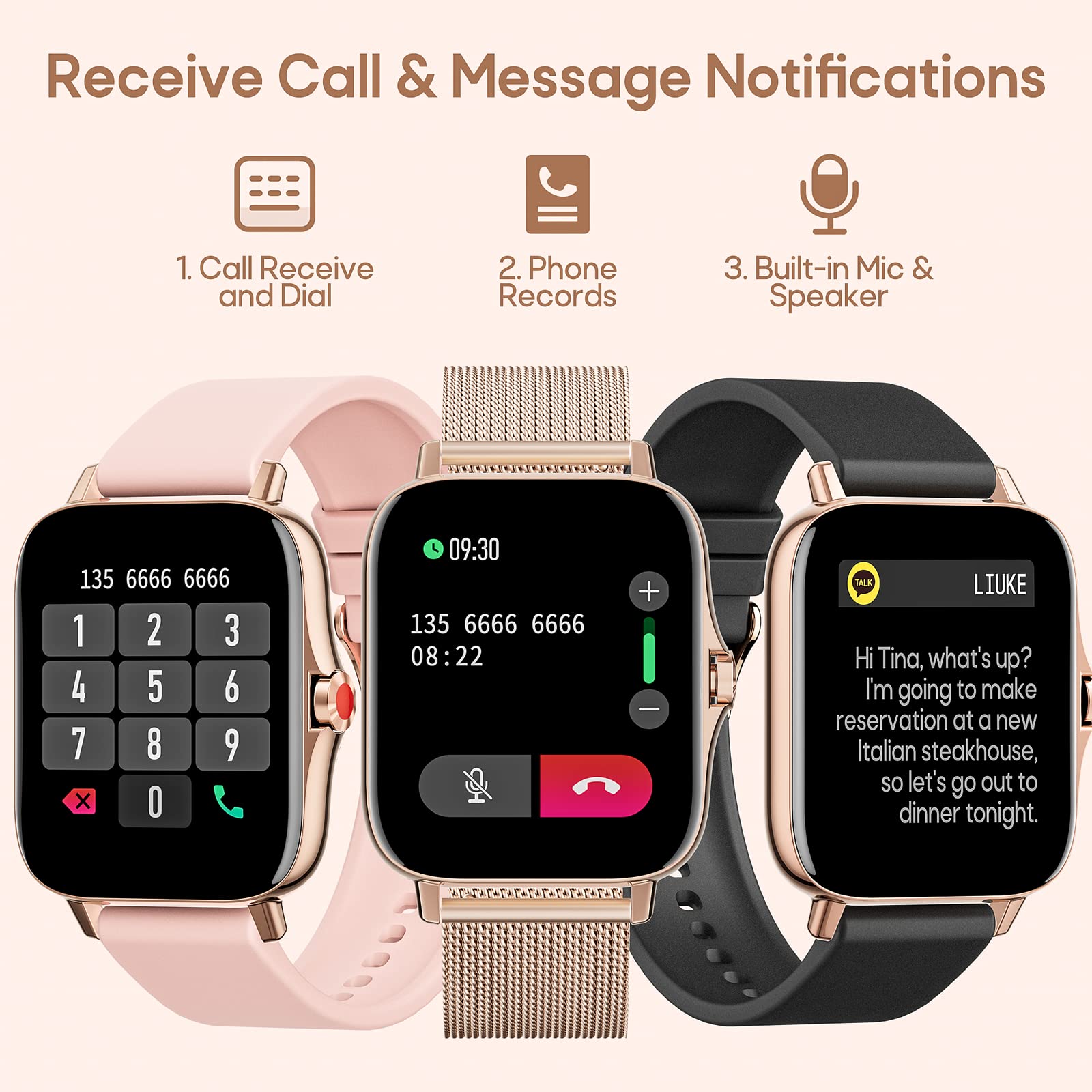 ZKCREATION Smart Watch Answer Call Fitness Tracker for Android iOS Phones Smartwatch for Women Men