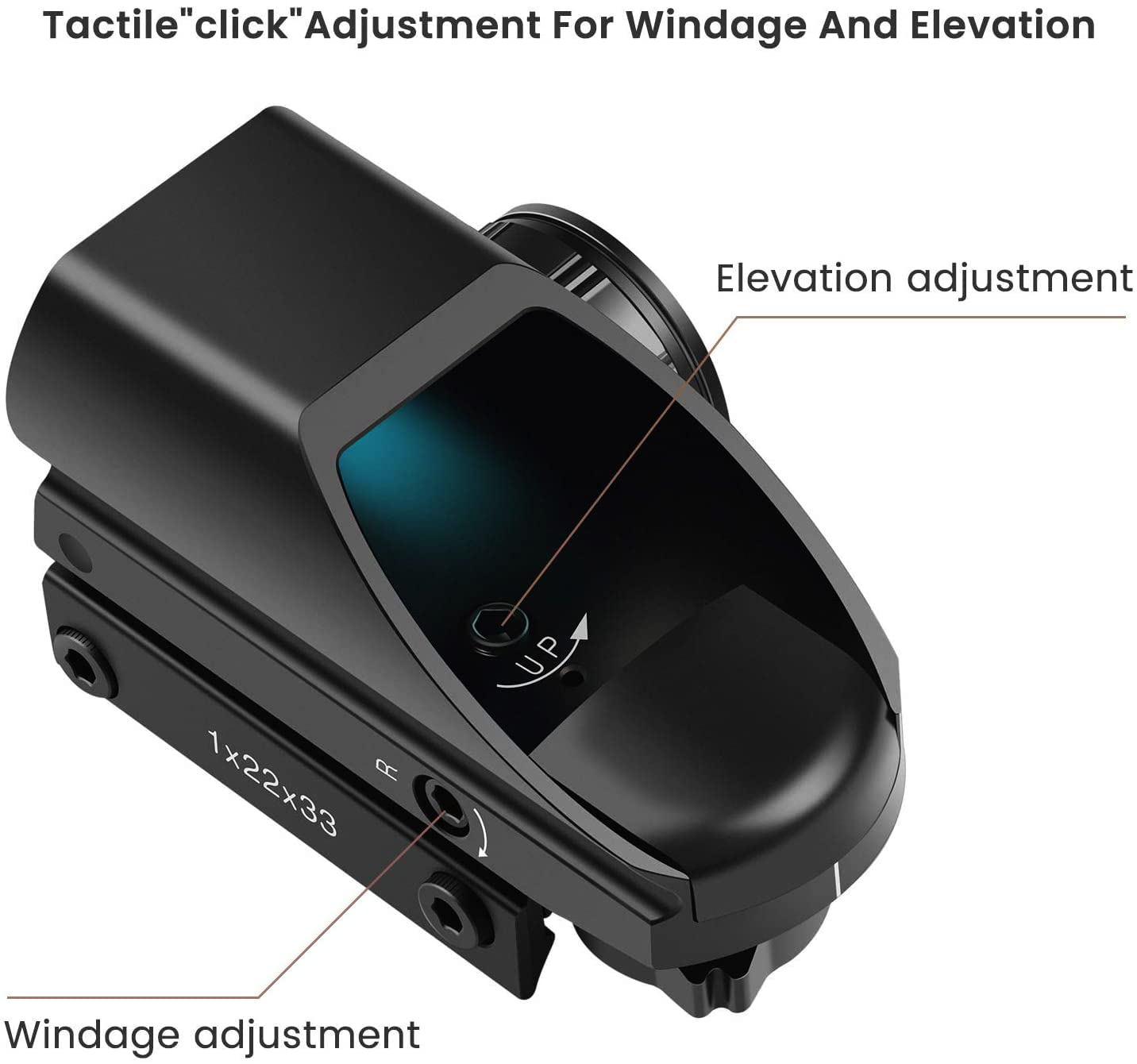 OTW RS-25 1x22x33mm Reflex Sight, Multiple Reticle Red Dot Sight with Picatinny Rail Mount, Absolute Co-Witness