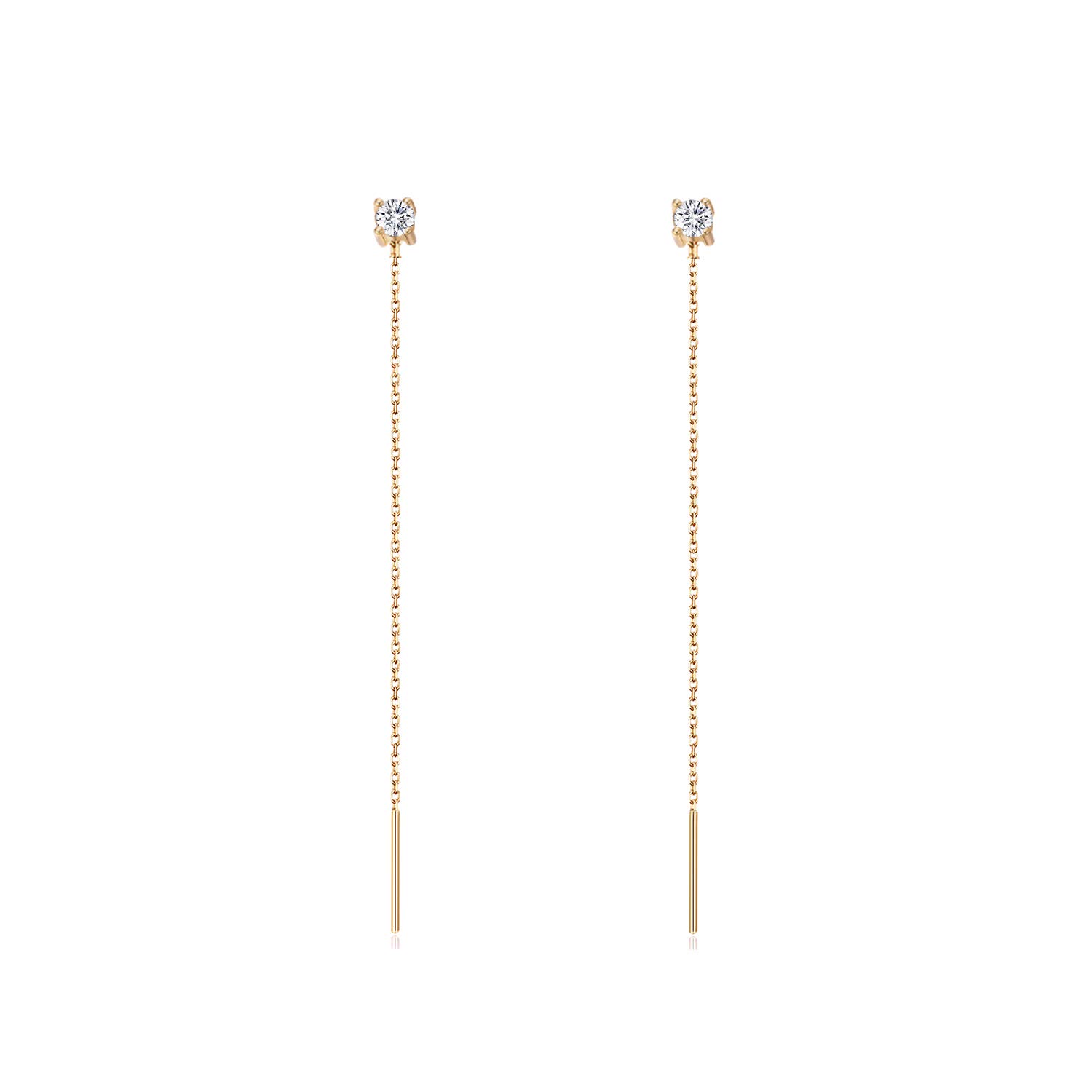 S.Leaf Cz Threader Earrings Sterling Silver Thread Earrings for Women 6cm