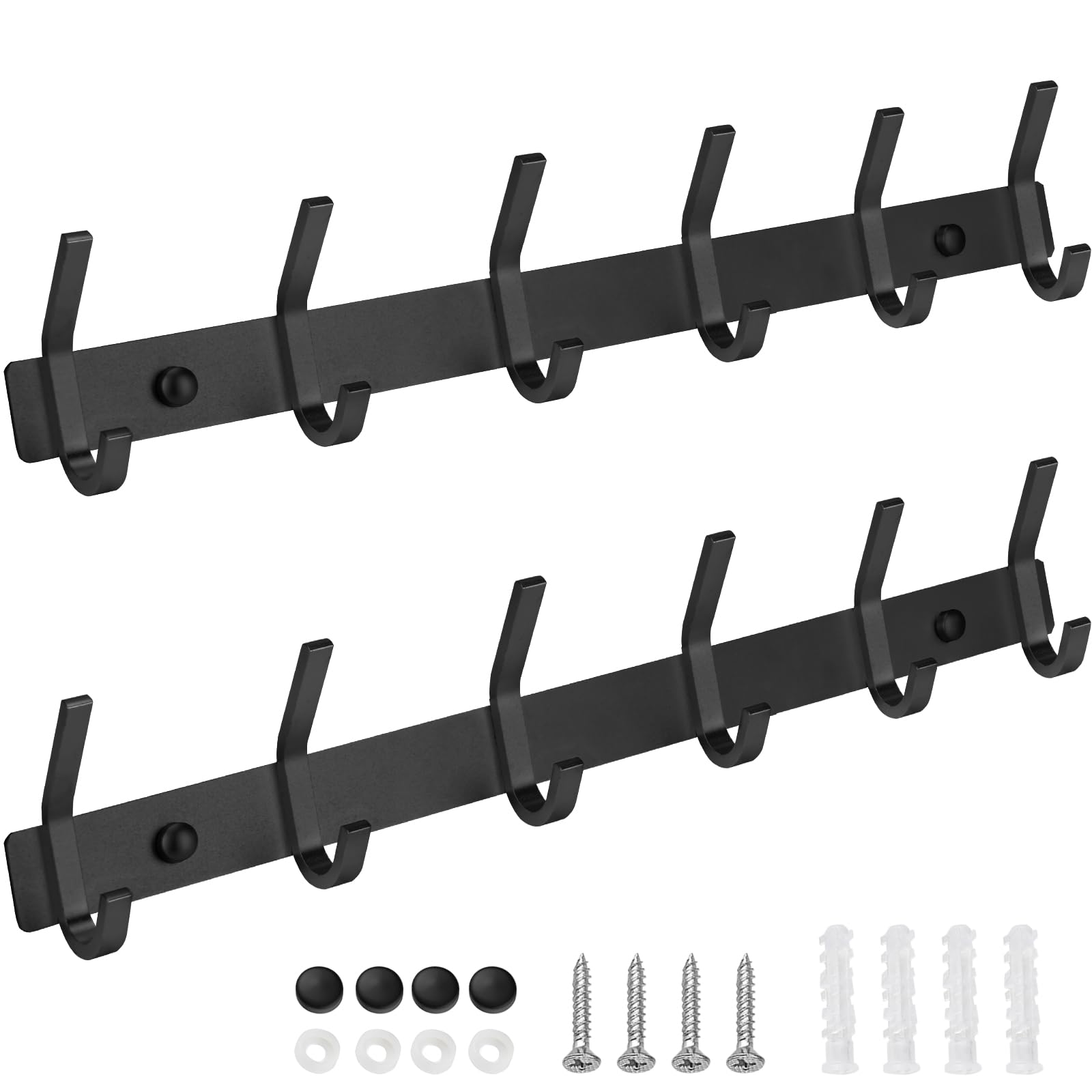 TICONN Wall Mounted Coat Rack - 6 Heavy Duty Dual Hooks All Metal Contemporary Coat Hanger for Jacket Coat Hat for Mudroom Entryway Bathroom (Black, 2PK)