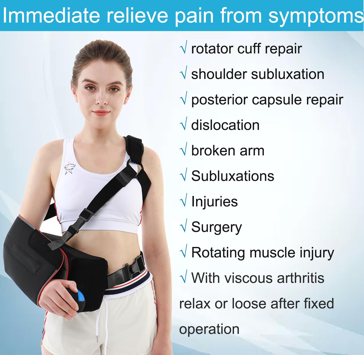 Universal Shoulder Abduction Sling with 30° Abduction Pillow 3-point Strap Exercise Ball Adjustable- Immobilizer for Injury Support Rotator Cuff, Sublexion, Surgery, Dislocated, Broken Arm - Brace