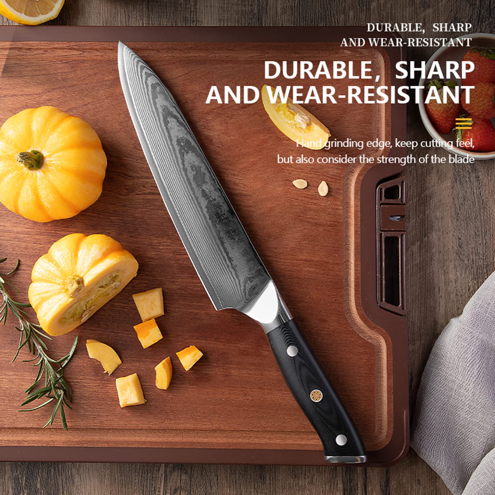 Prochion 8 Inch Damascus Chef Knife for Kitchen, Razor Sharp 67 layers High Carbon Damascus Steel Chef Knife, Premium Kitchen Knives with Black Ergonomic G10 Handle and Triple Rivet, Gift Box