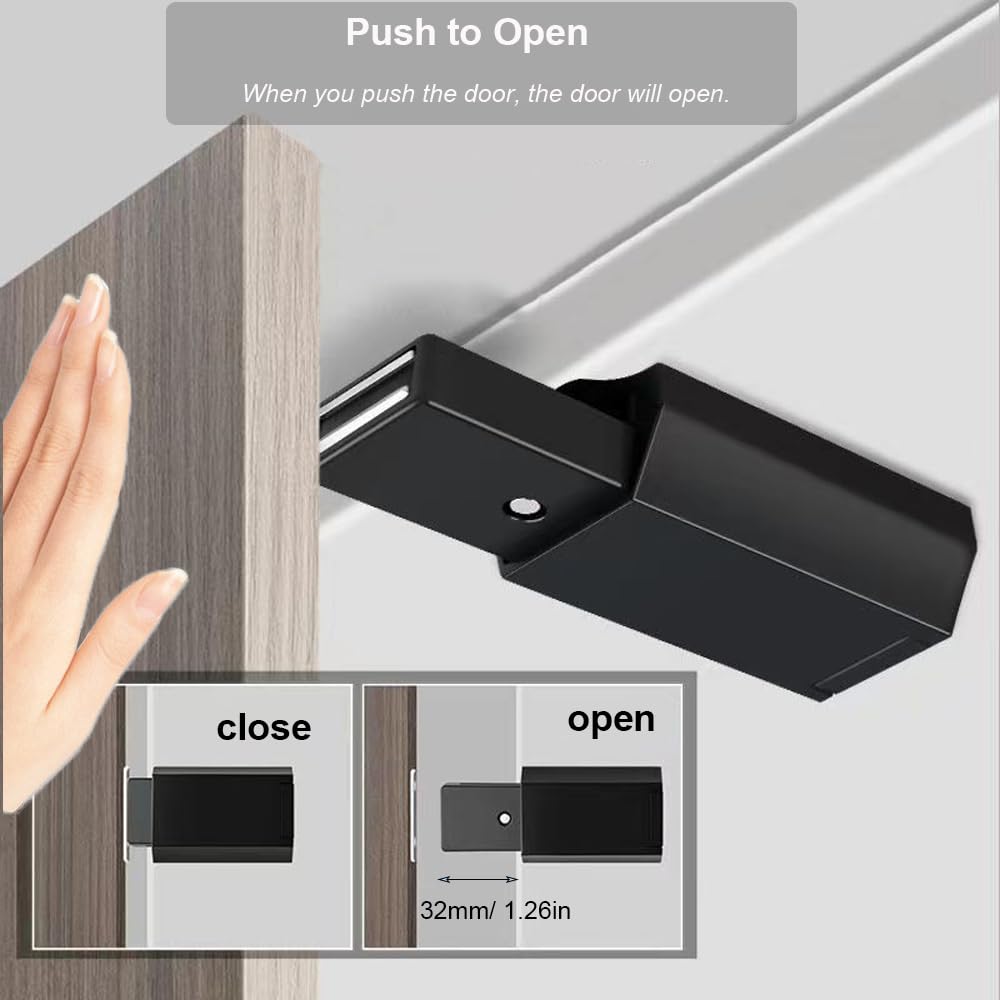 Push to Open Door Latch Cabinet Hardware ATTHW® 2 Pack Heavy Duty Magnetic Push Latch & Lock for Hidden Door Touch Latch and Catch Drawer Magnet Push Release Tip on Closet Close Strong Pop Out, Black