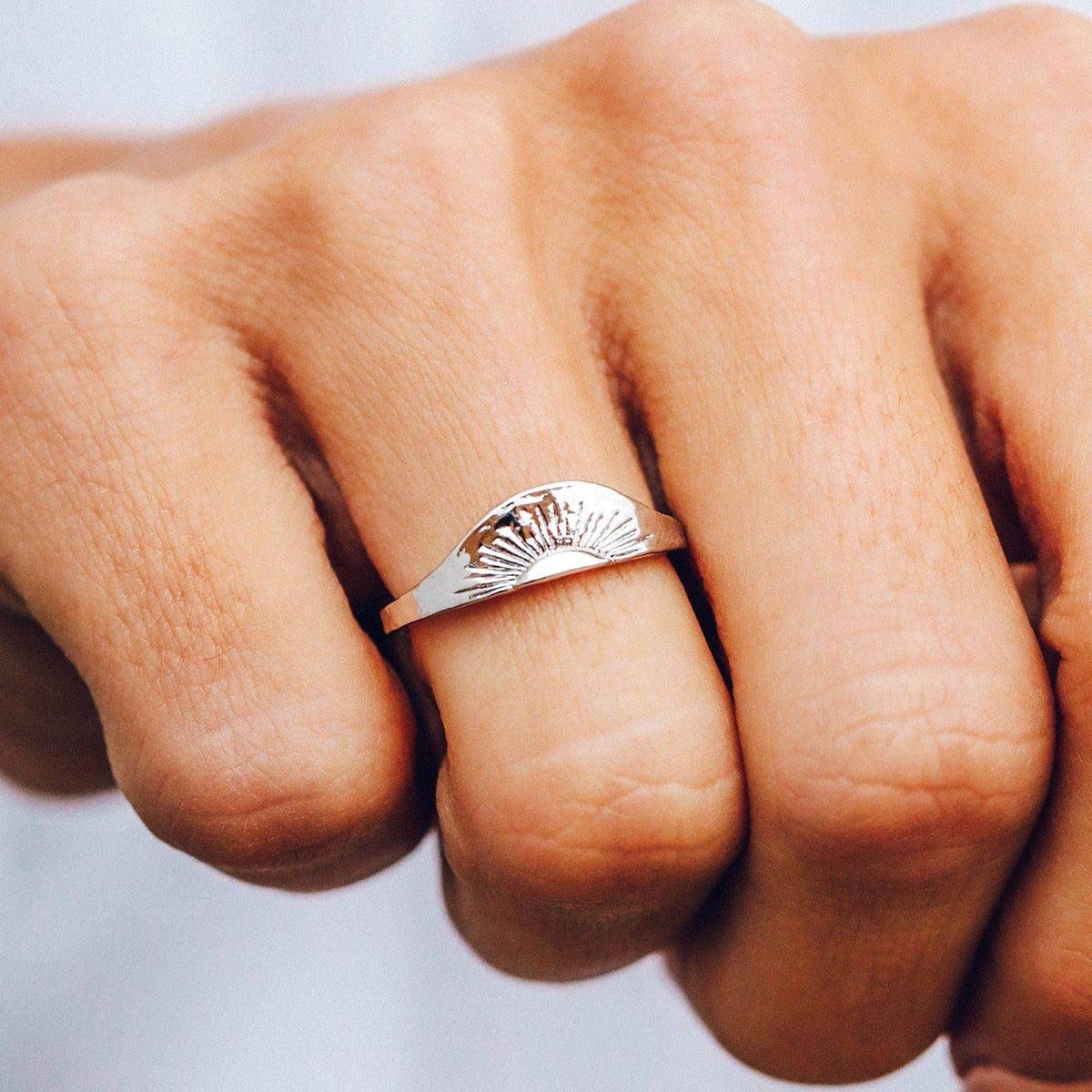 Pura Vida Silver Rising Sun Ring - Brass Base Band, Rhodium Plating - Size 8