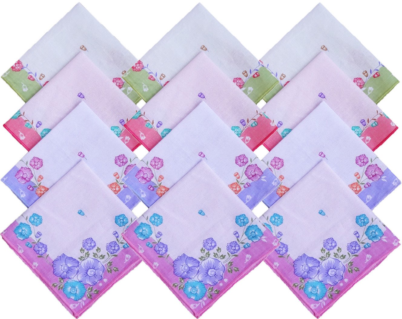 S4S® 100% Cotton Women's Floral Handkerchief (Pack of 12)