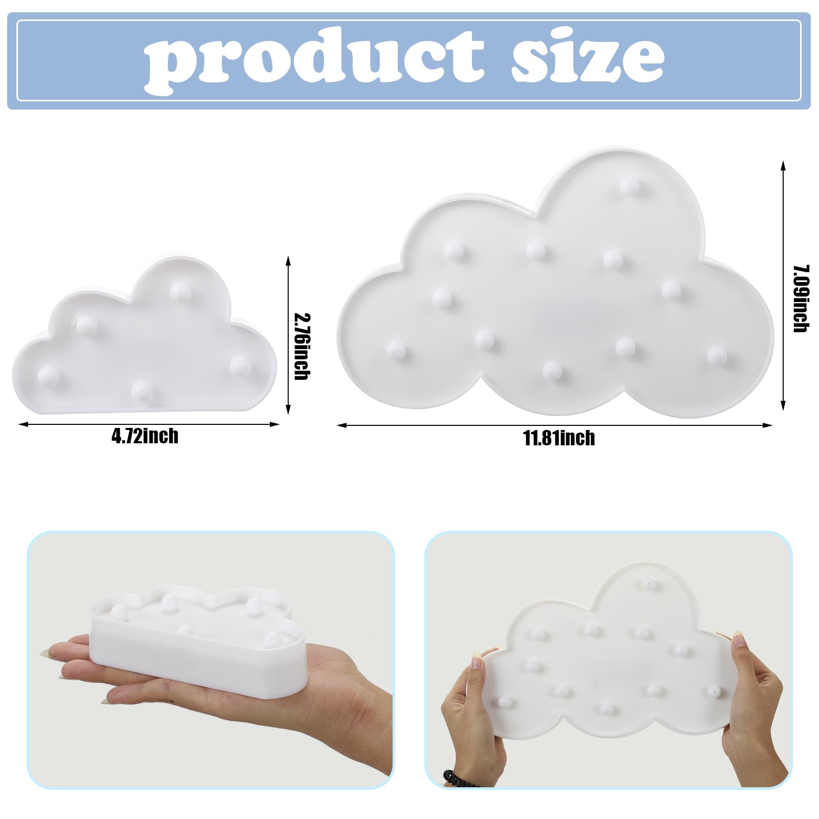 VIHOSE 3 Pcs LED Cloud Night Light 3D Cloud Lamp Decorative Flamingo LED Light Flamingo Night Lamp for Kids Wall Bedroom Nursery Birthday Party Decorations, 2 Sizes, Batteries Not Included (Cloud)
