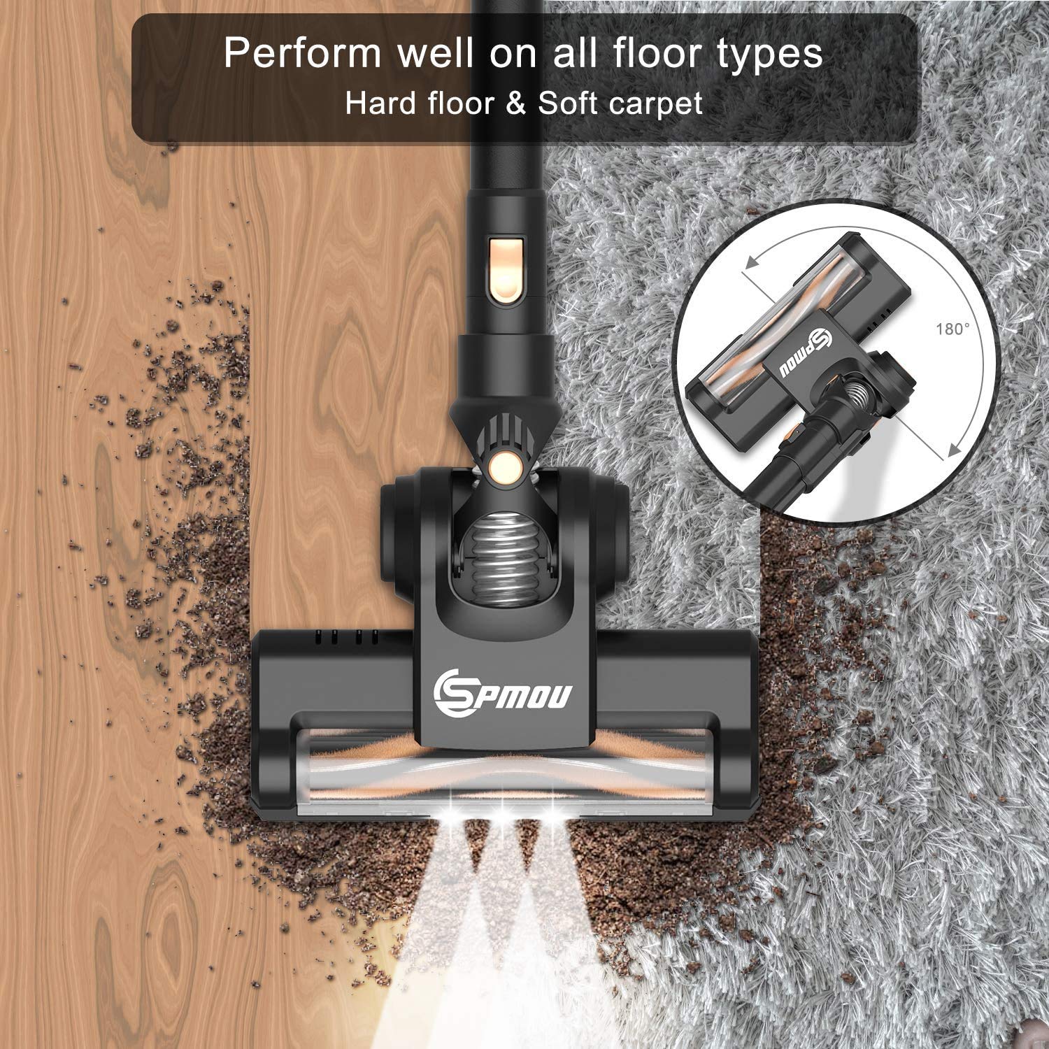 Spmou Cordless Vacuum 20Kpa Strong Suction 4 in 1 Stick Handheld Vacuum Cleaner for Home Hard Floor Carpet Car Pet, Lightweight, Grey