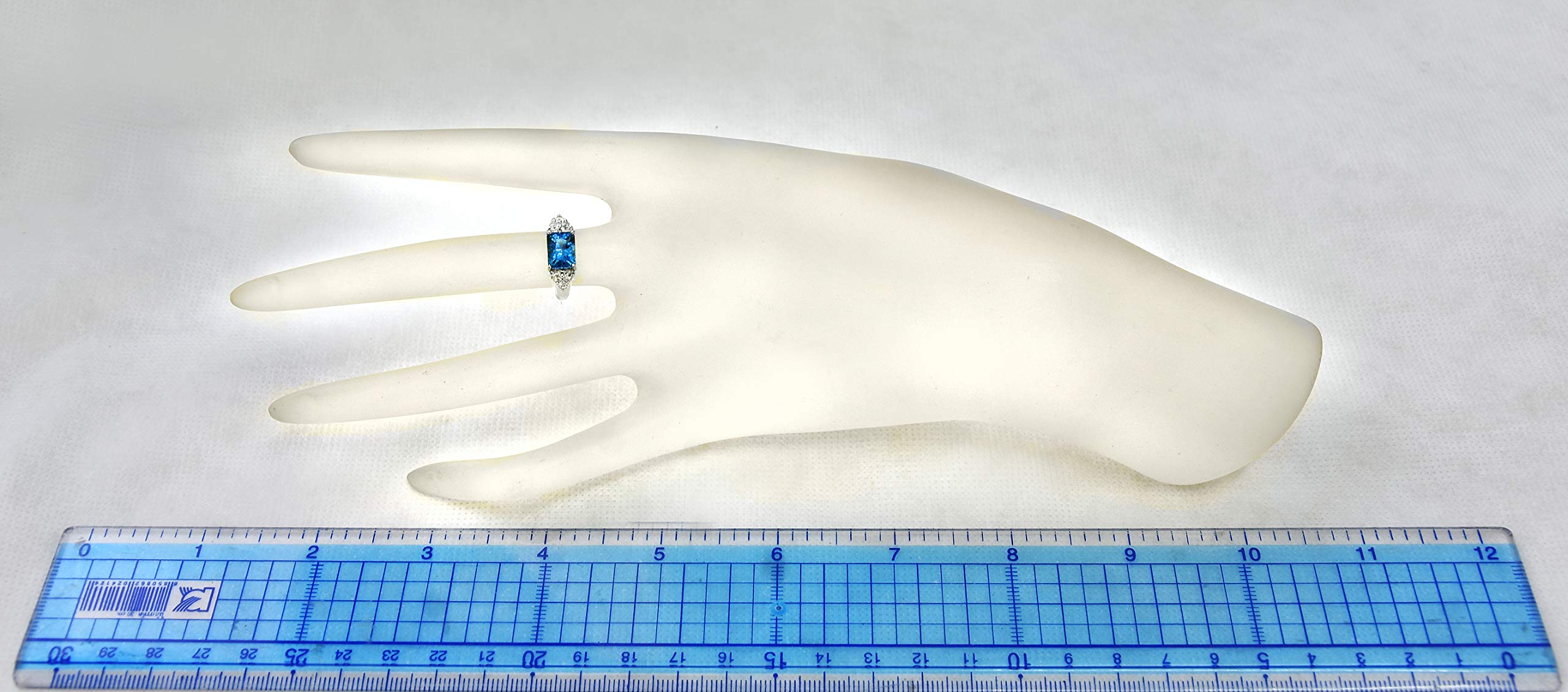 RB Gems 925 Sterling Silver Ring Genuine Gems Emerald-Cut 8x6 mm 2.5 Cts, East-West Setting, Rhodium-Plated Finish (London Blue Topaz, 8)