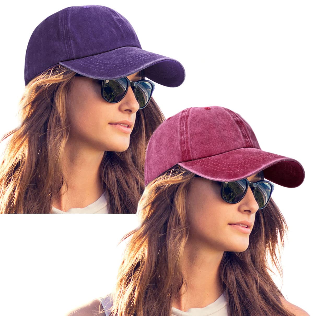 Women Ponytail Baseball Cap, Washed Cotton Hat High Messy Bun Ponycap Outdoor Sun Hat for Women