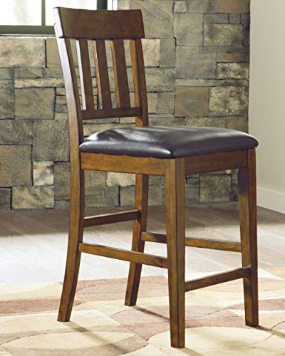 Signature Design by Ashley Ralene Traditional 26" Counter Height Faux Leather Seat Barstool, 2 Count, Brown