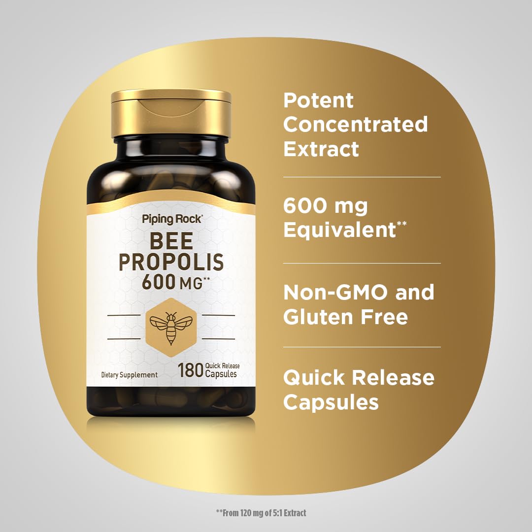 Piping Rock Bee Propolis Extract | 600mg | 180 Capsules | Non-GMO, Gluten Free Supplement