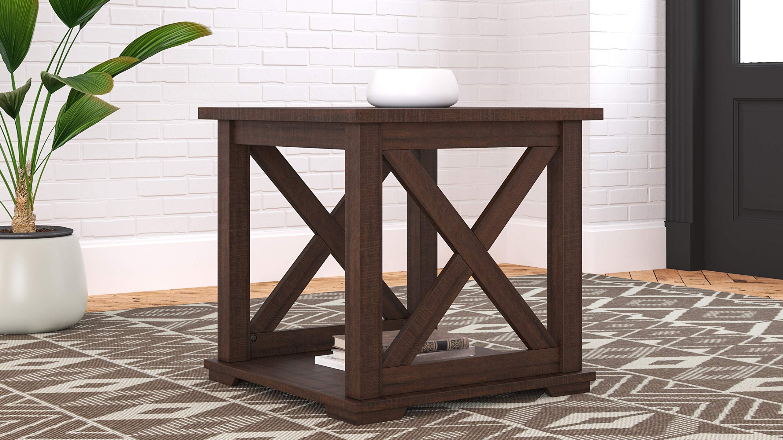 Signature Design by Ashley Camiburg Modern Farmhouse End Table with Crossbuck Details, Brown
