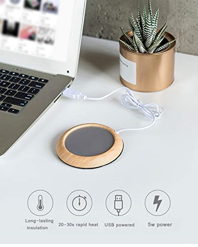 Wood Grain Electric Portable Cup Warmer Plate & Coffee Warmer & Mug Warmer with USB Cable for Office/Home/Travel Use, Suitable for Stainless Steel Cup, Ceramic Cup, Glass Cup, etc(Light Wood Grain)