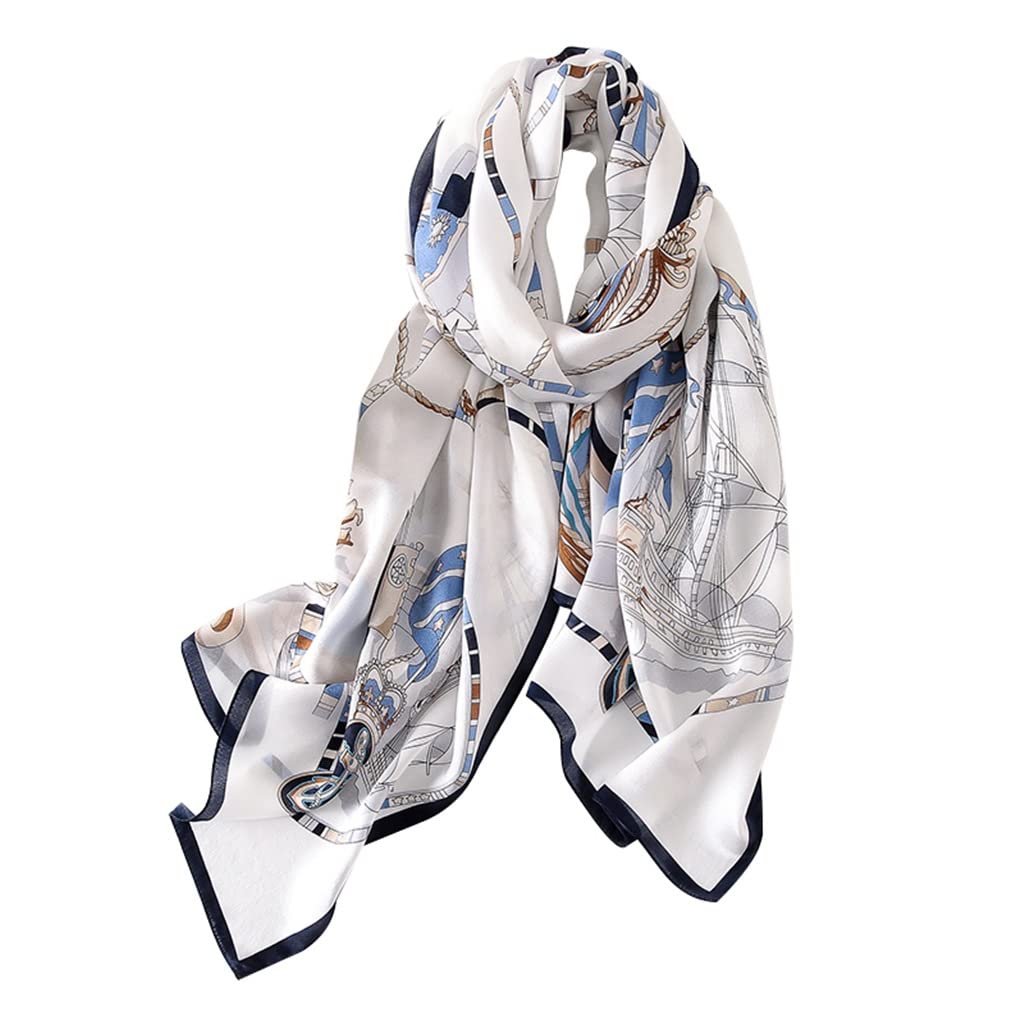 XWWDP Silk Satin White Blue Long Silk Scarf Mulberry Silk Scarf Women (Color : A, Size : One Size)