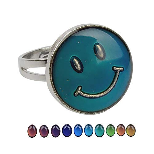 RIMOBUL Authentic Adjustable Mood Ring,Smiley Face,Magic Eyes - Pack of 3