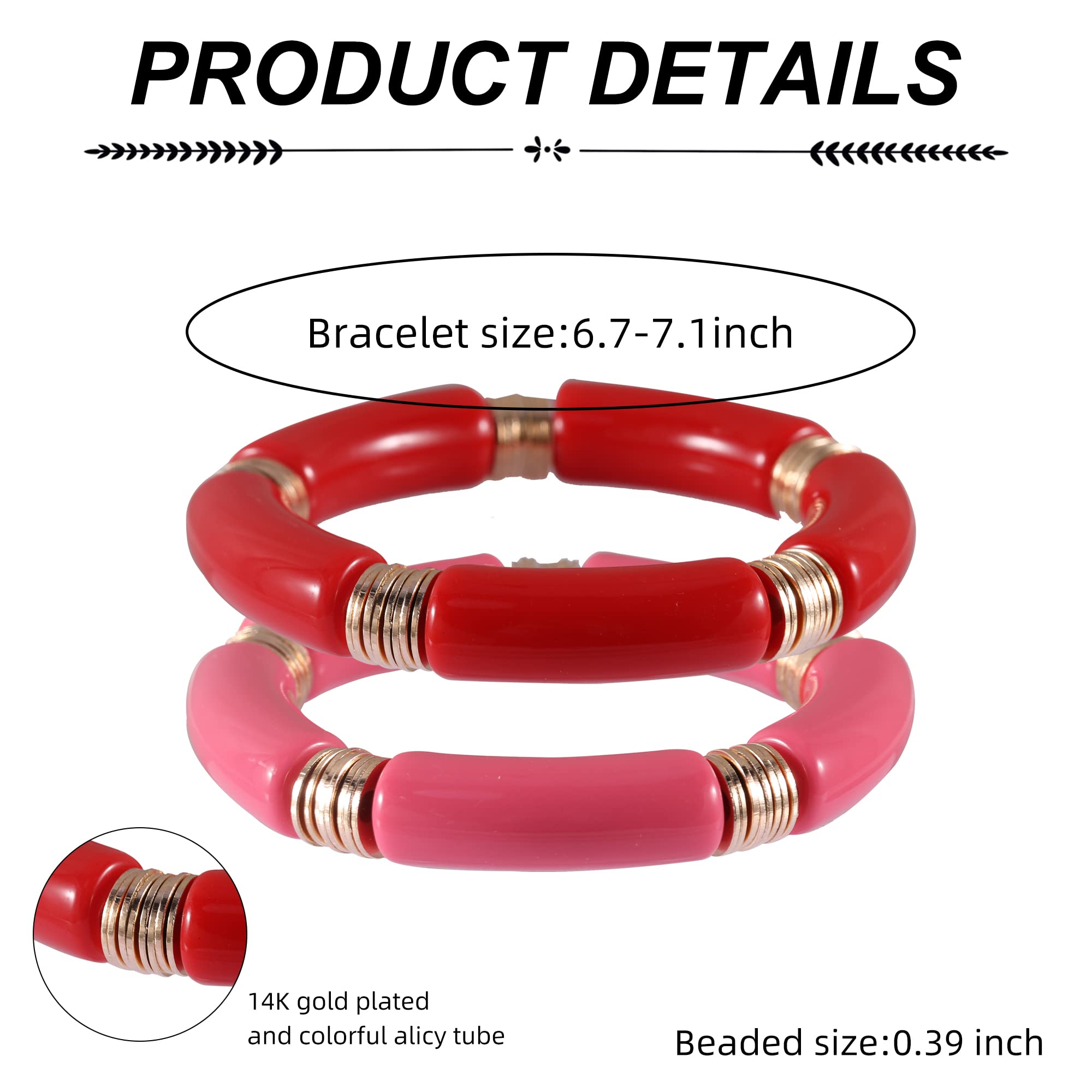 PIPITREE Bamboo Tube Bangles Bracelet For Women ,Chunky Curved Stacking Clear Acrylic Colorful Beads Stretchable Gold Bracelets Friendship Summer Beach Jewelry